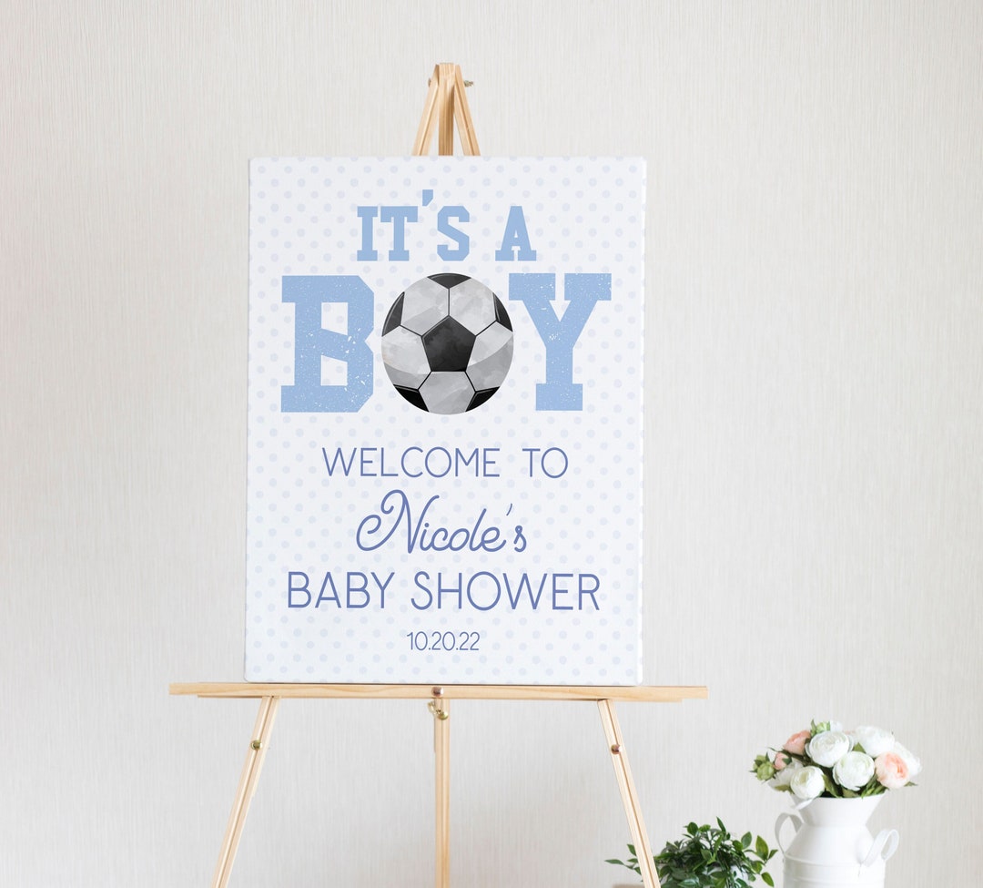 It's A Boy! Soccer Ball Baby Shower Welcome Sign | Sports Themed Baby ...