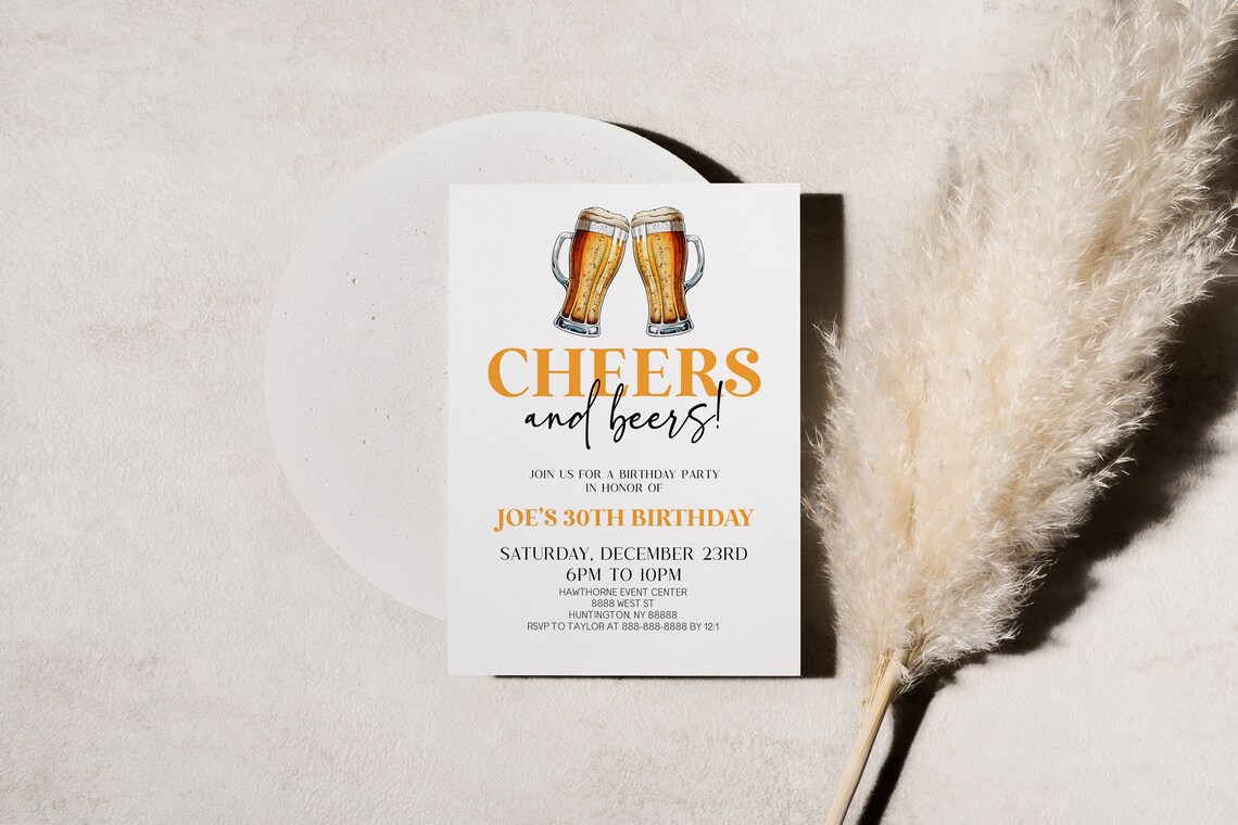 Cheers and Beers Birthday Party Invitation | Editable Beer Glass Invite ...