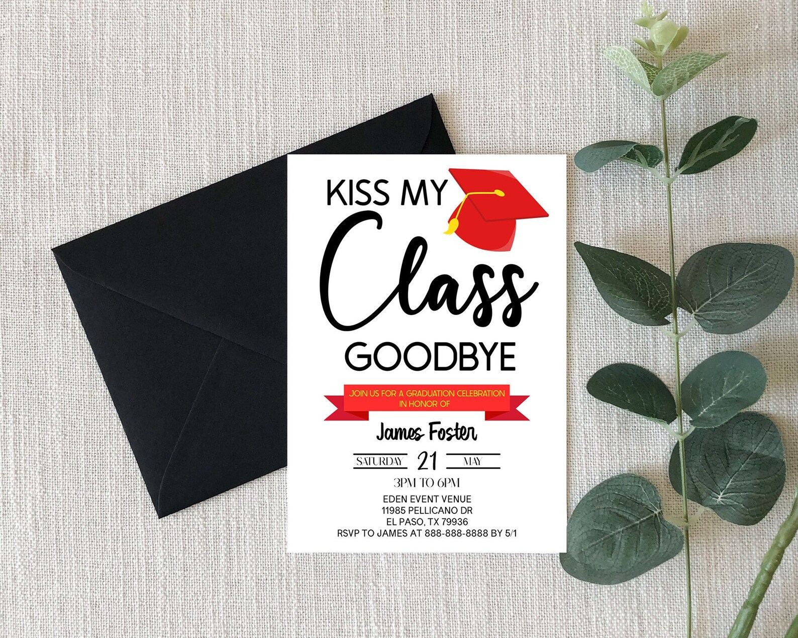 Editable Graduation Party Invitation Kiss My Class Goodbye | Etsy