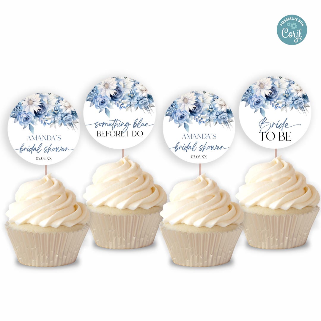 Editable Cupcake Toppers | Something Blue Before I Do Bridal Shower Cup ...