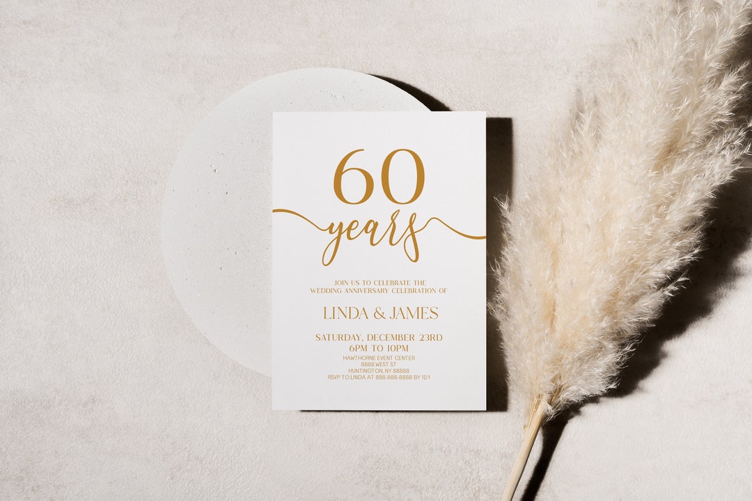 60 Year Wedding Anniversary Celebration Invitation | Self Editable ...