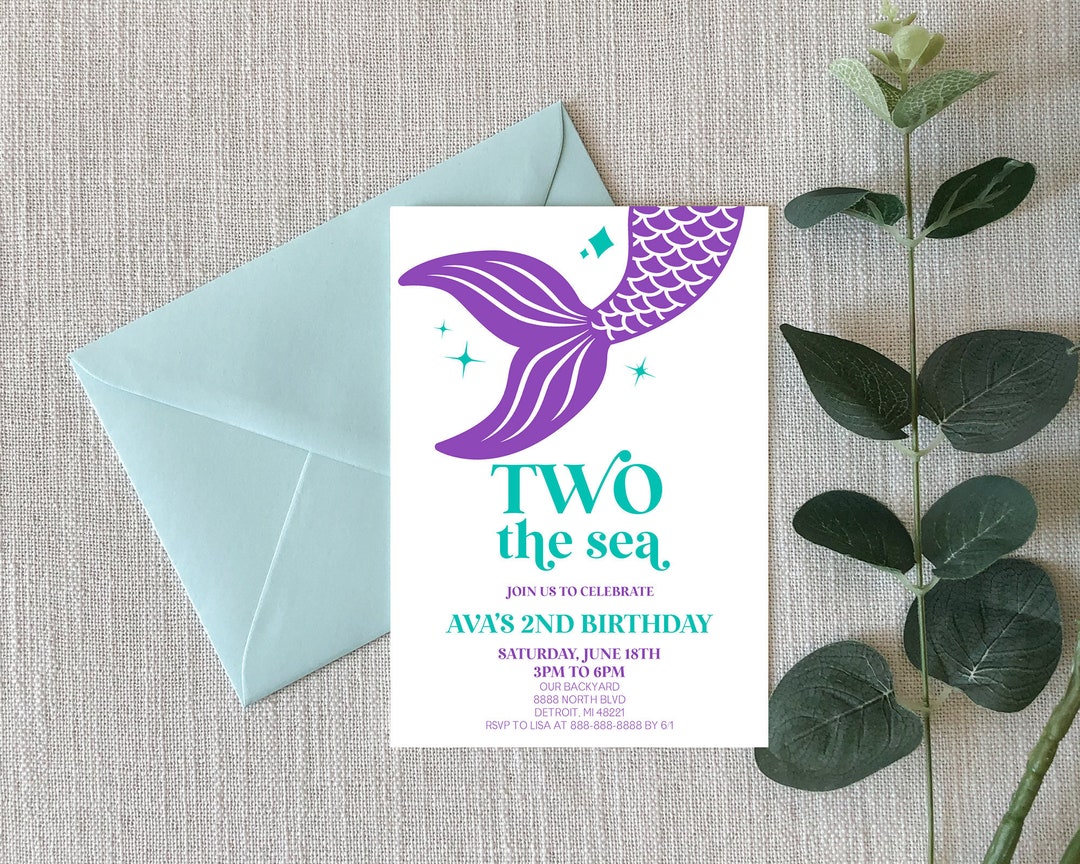 Two the Sea Mermaid Second Birthday Party Invitation Editable Under the ...