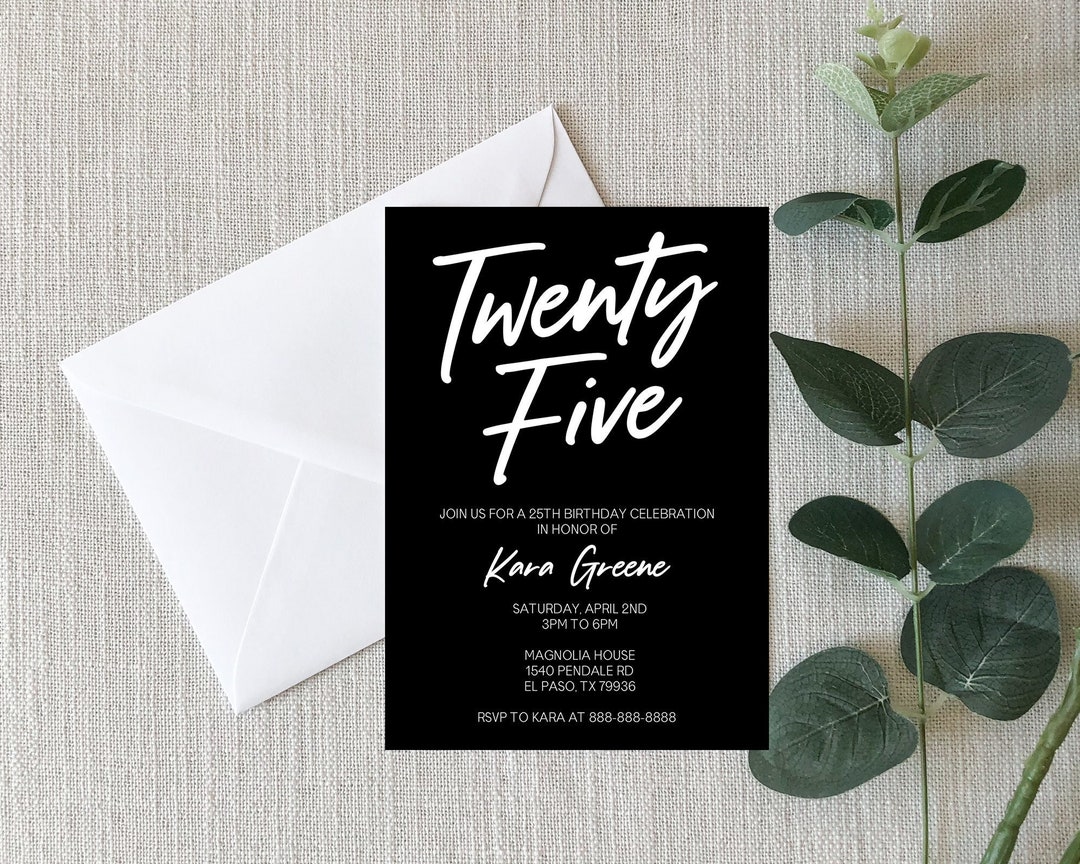 Twenty Five 25th Birthday Party Invitation | Editable B-day Party ...