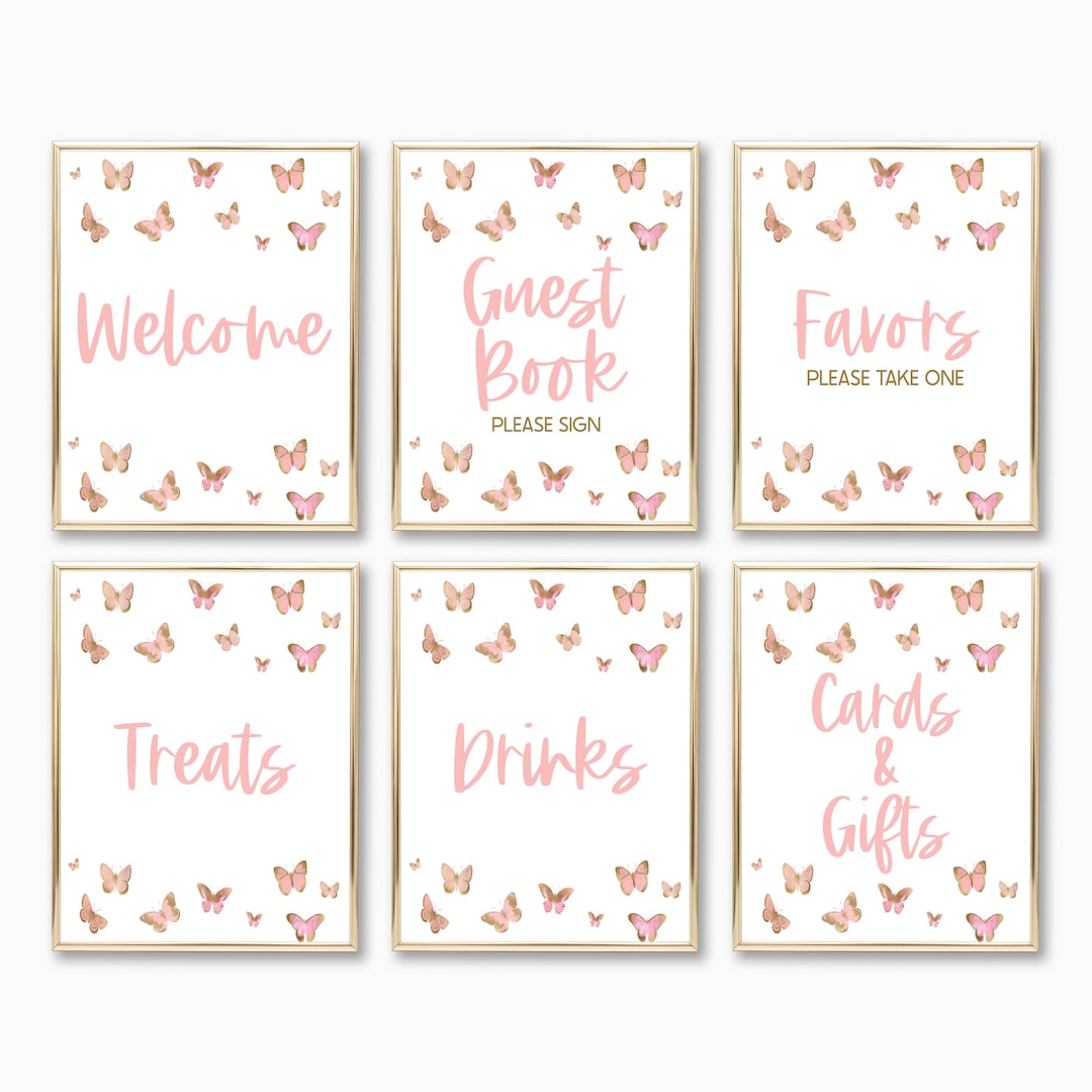 Pink Butterfly Themed Party Sign Set 8x10 Pink Butterflies Themed ...