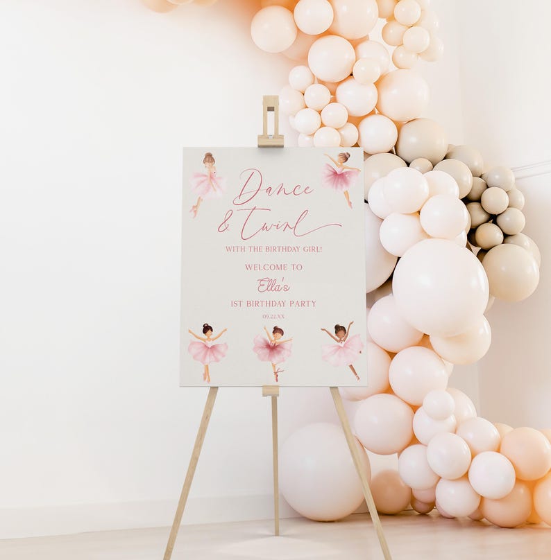 Dance and Twirl Ballerina Birthday Party Welcome Sign | Editable Pink ...