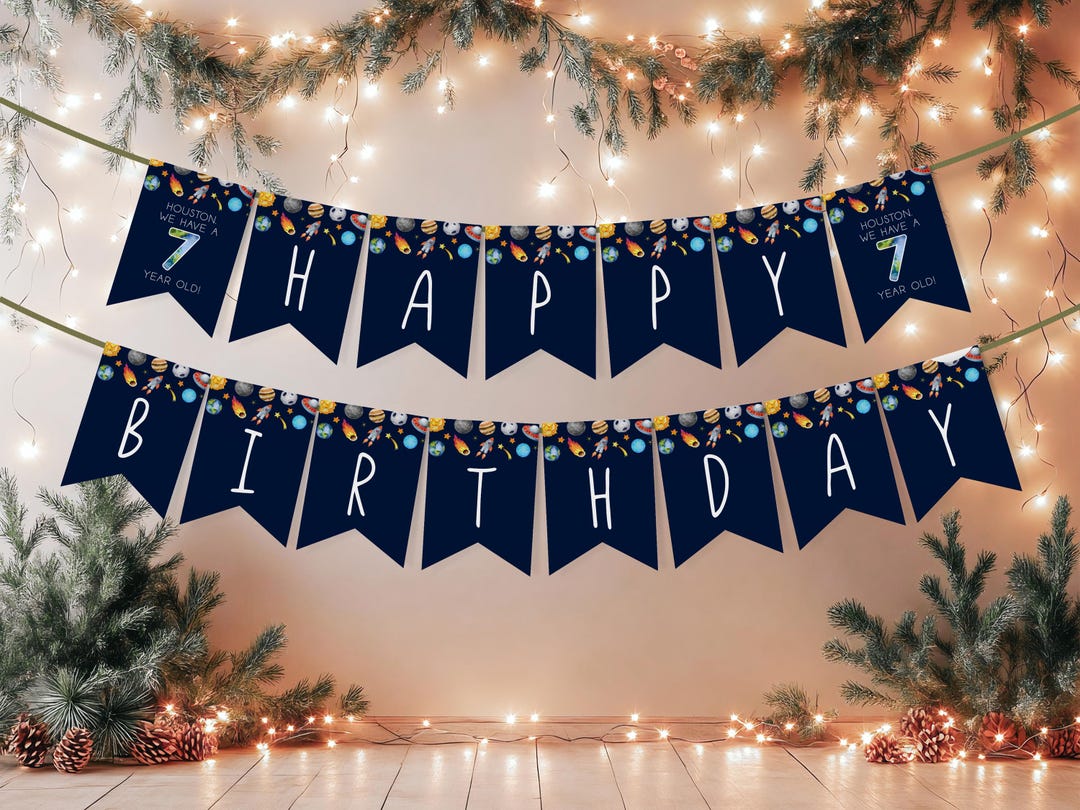 Editable Outer Space Galaxy Happy Birthday Party Banner Flag Template ...