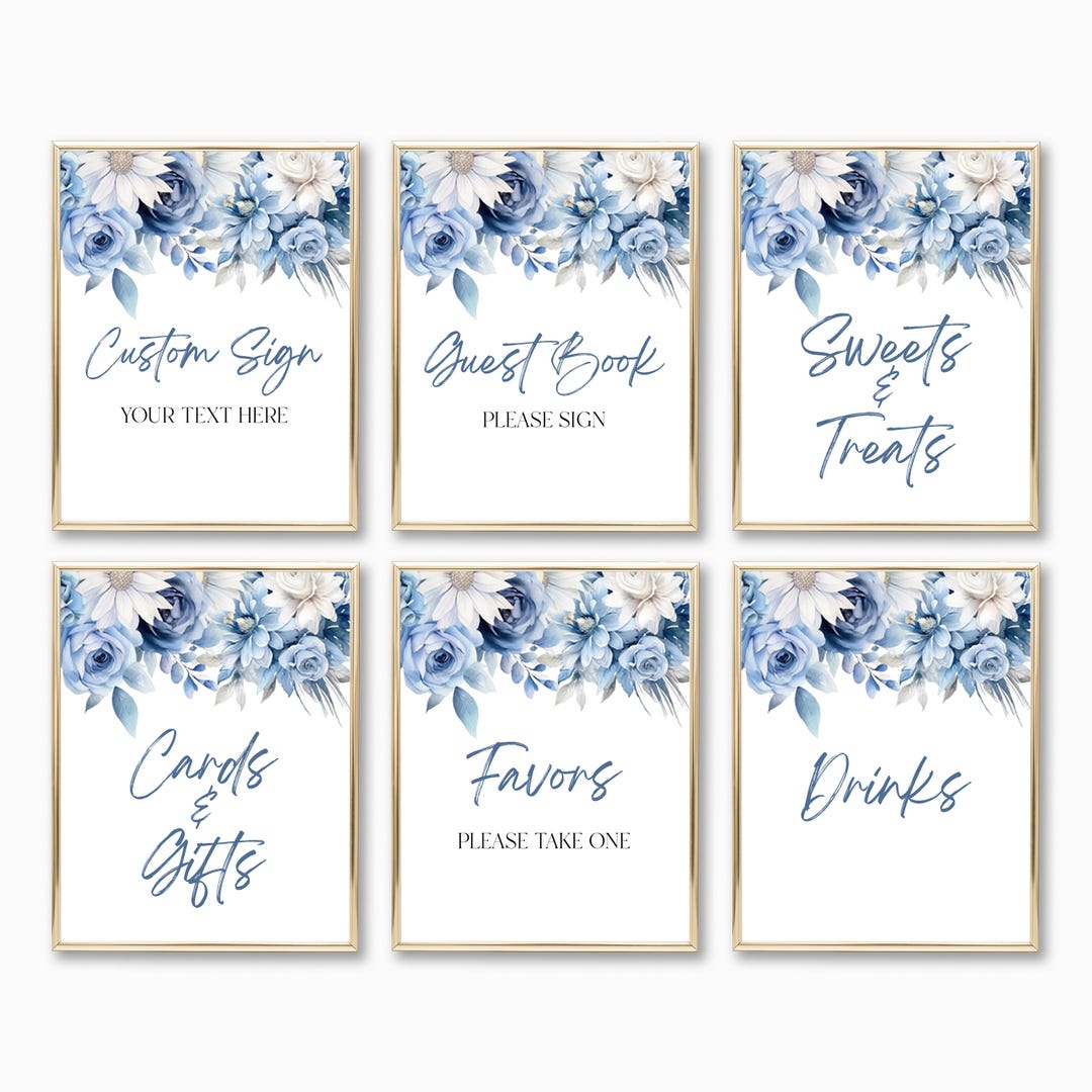 Dusty Blue Floral Flowers Party Sign Set | 8x10 Birthday Party Baby ...