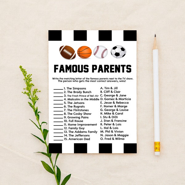 Famous Parents Game - Etsy