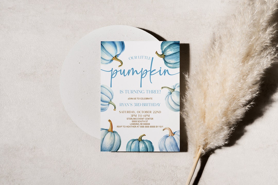 Blue Pumpkin Birthday Party Invitation | Fall Autumn Pumpkins Editable ...