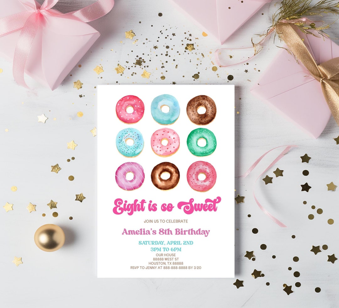 Eight is so Sweet Eighth 8th Birthday Party Invitation | Editable Pink ...