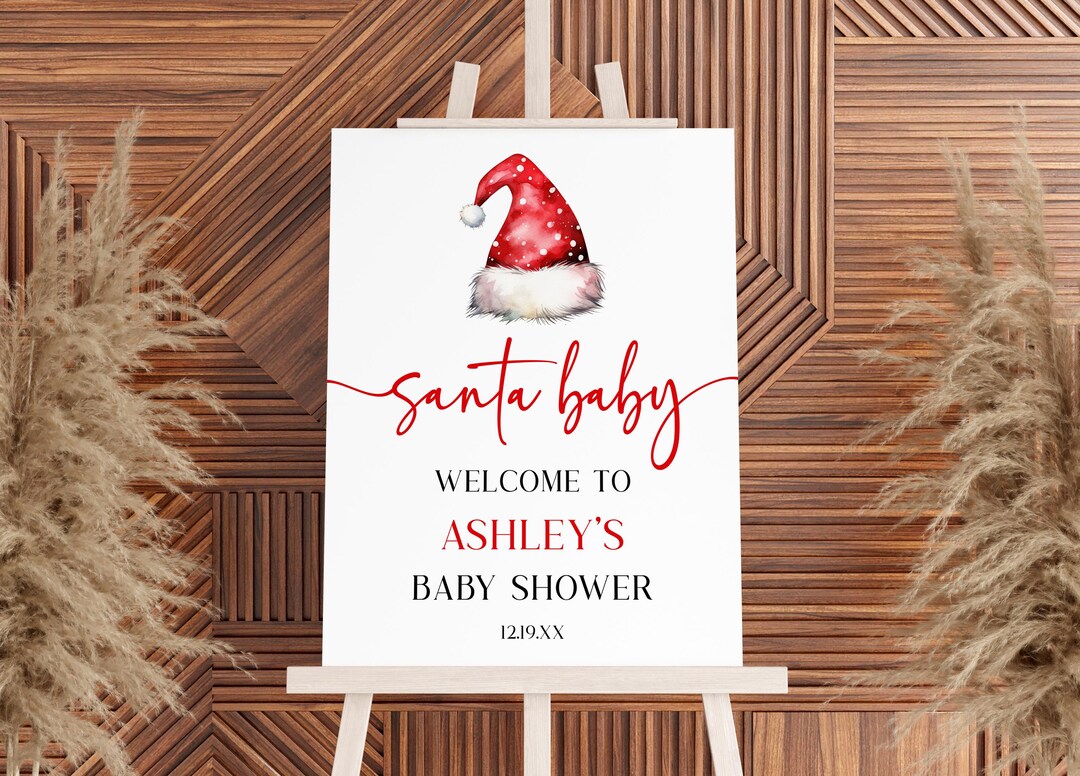 Editable Santa Baby Christmas Themed Baby Shower Welcome Sign | Holiday ...