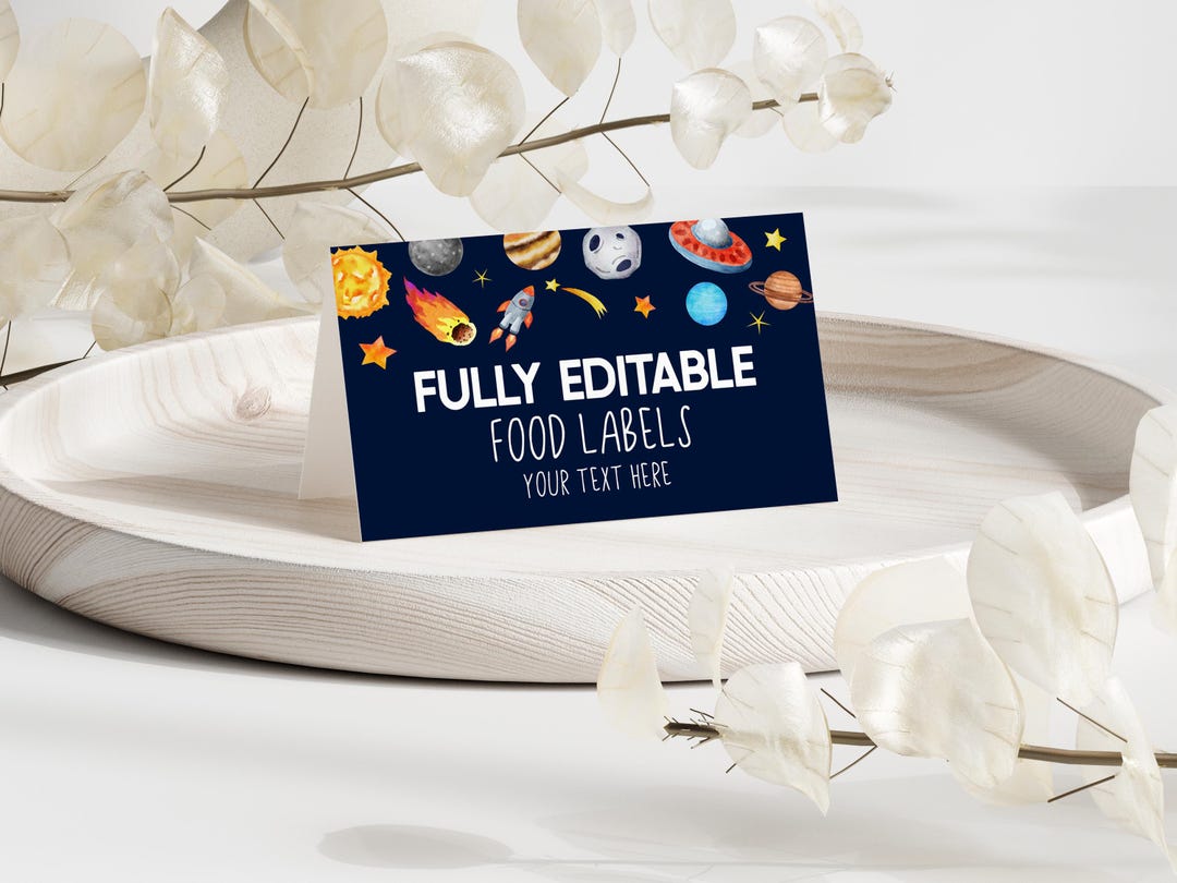 Outer Space Galaxy Food Label Card | Editable Template | Baby Shower ...