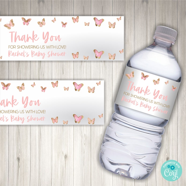 Editable Pink Butterfly Themed Water Bottle Label Baby - Etsy