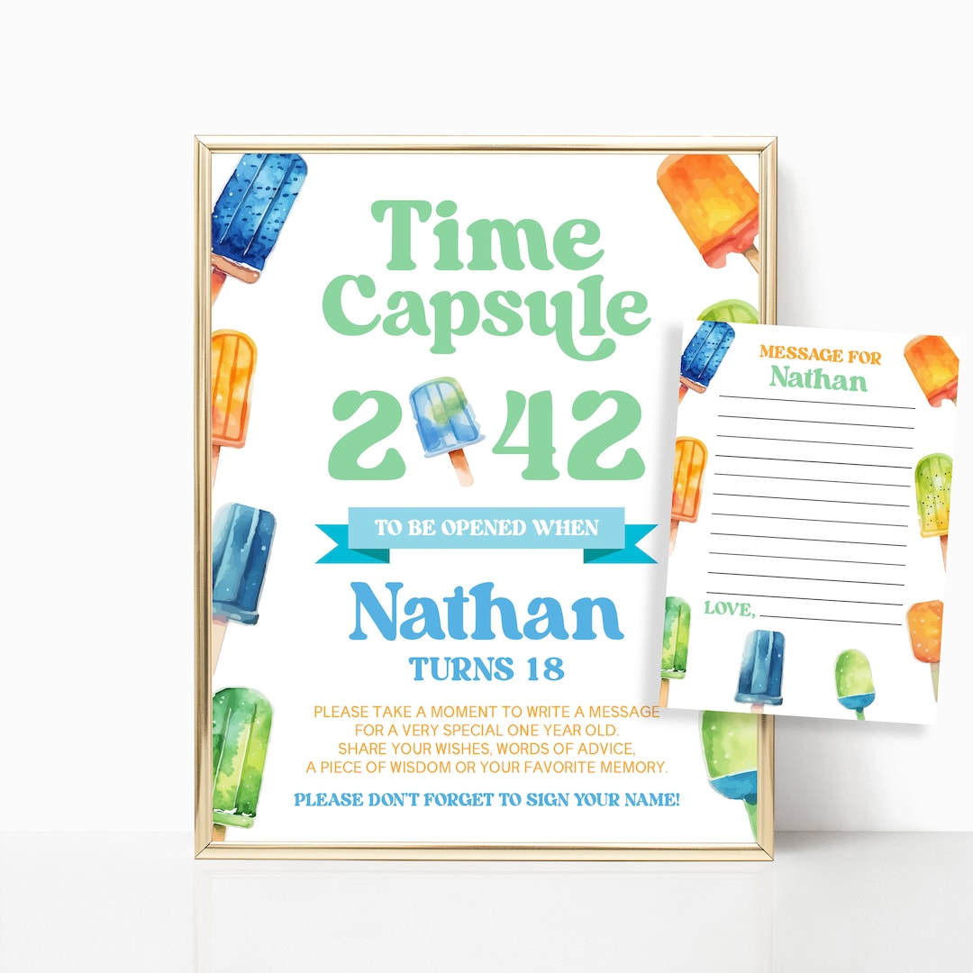 Popsicle Time Capsule Activity Sign and Message Card for 1st Birthday ...