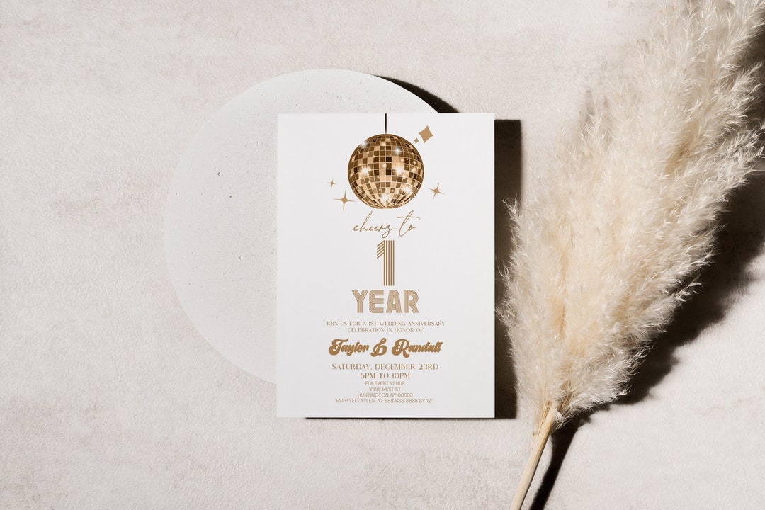 Cheers to 1 Year Wedding Anniversary Celebration Invitation | Editable ...