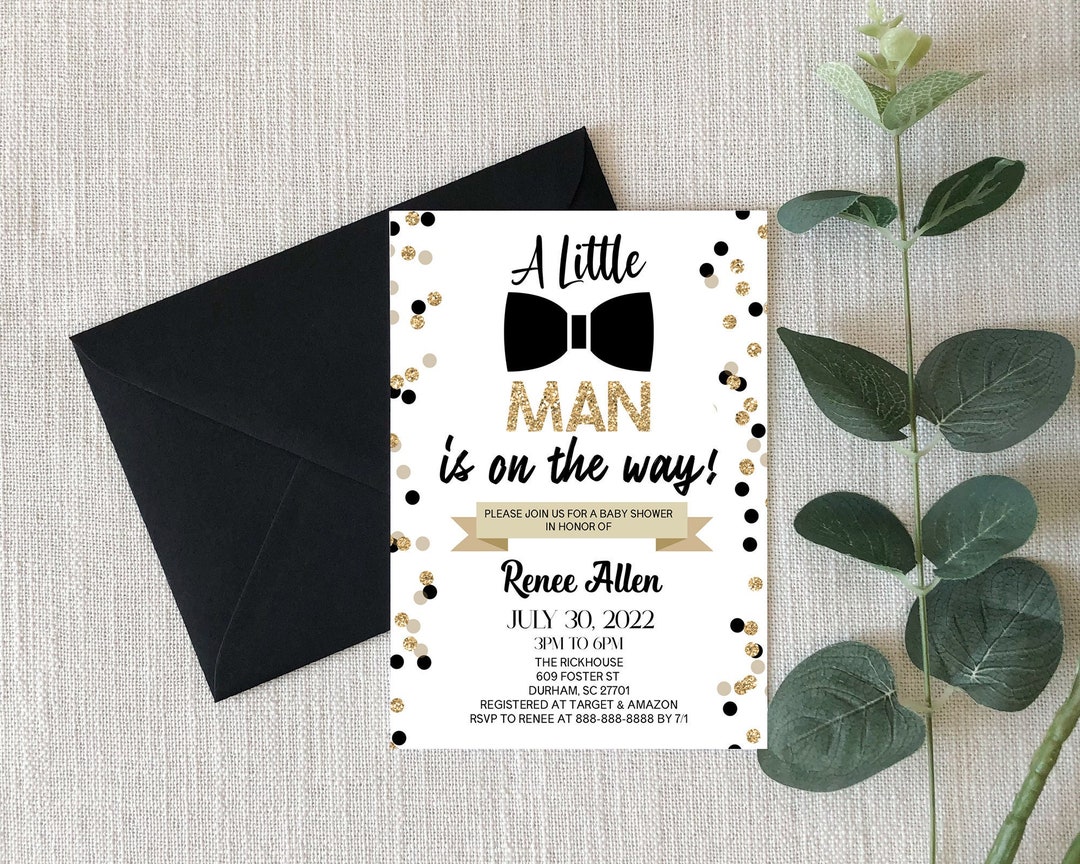 Editable Bowtie Themed Baby Shower Invitation, A Little Man is on the ...