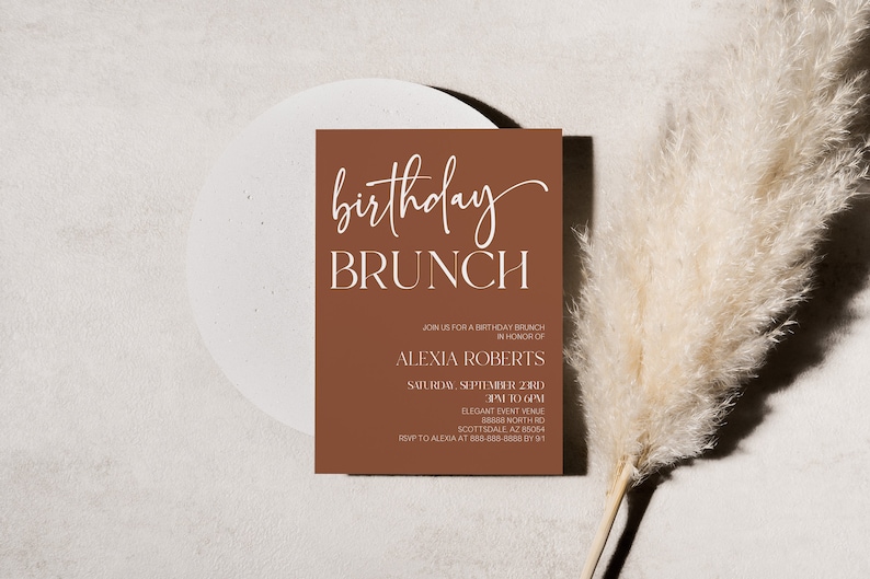 Birthday Brunch Party Invitation | Editable Brown Boho Bohemian ...