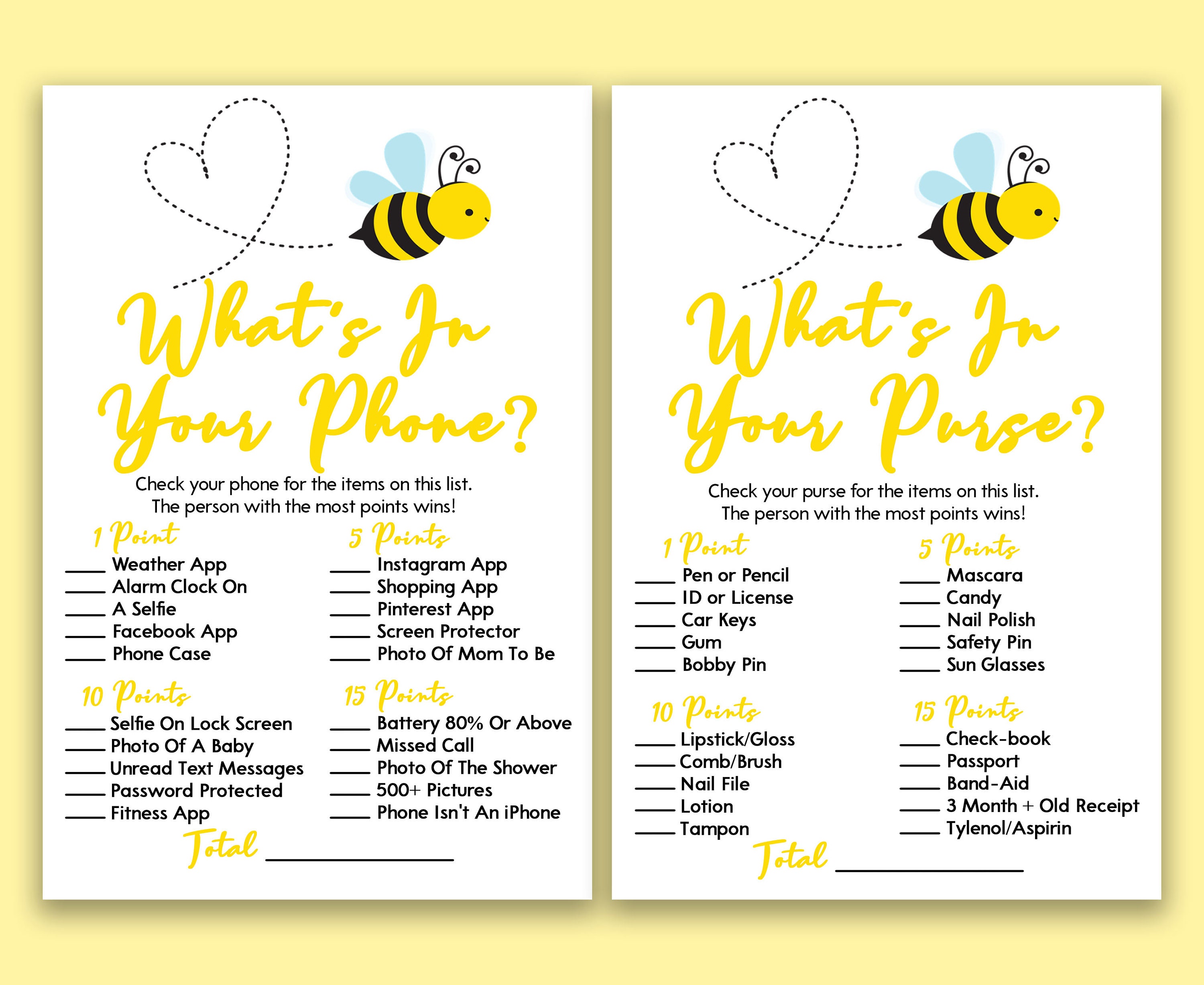 Yellow Bumble Bee Themed Baby Shower Game Pack Printable Baby - Etsy