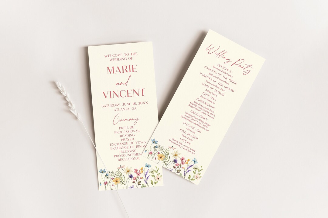 Wildflower Floral Flowers Wedding Program | Wild Flower Arrangement Wedding Program Information ...