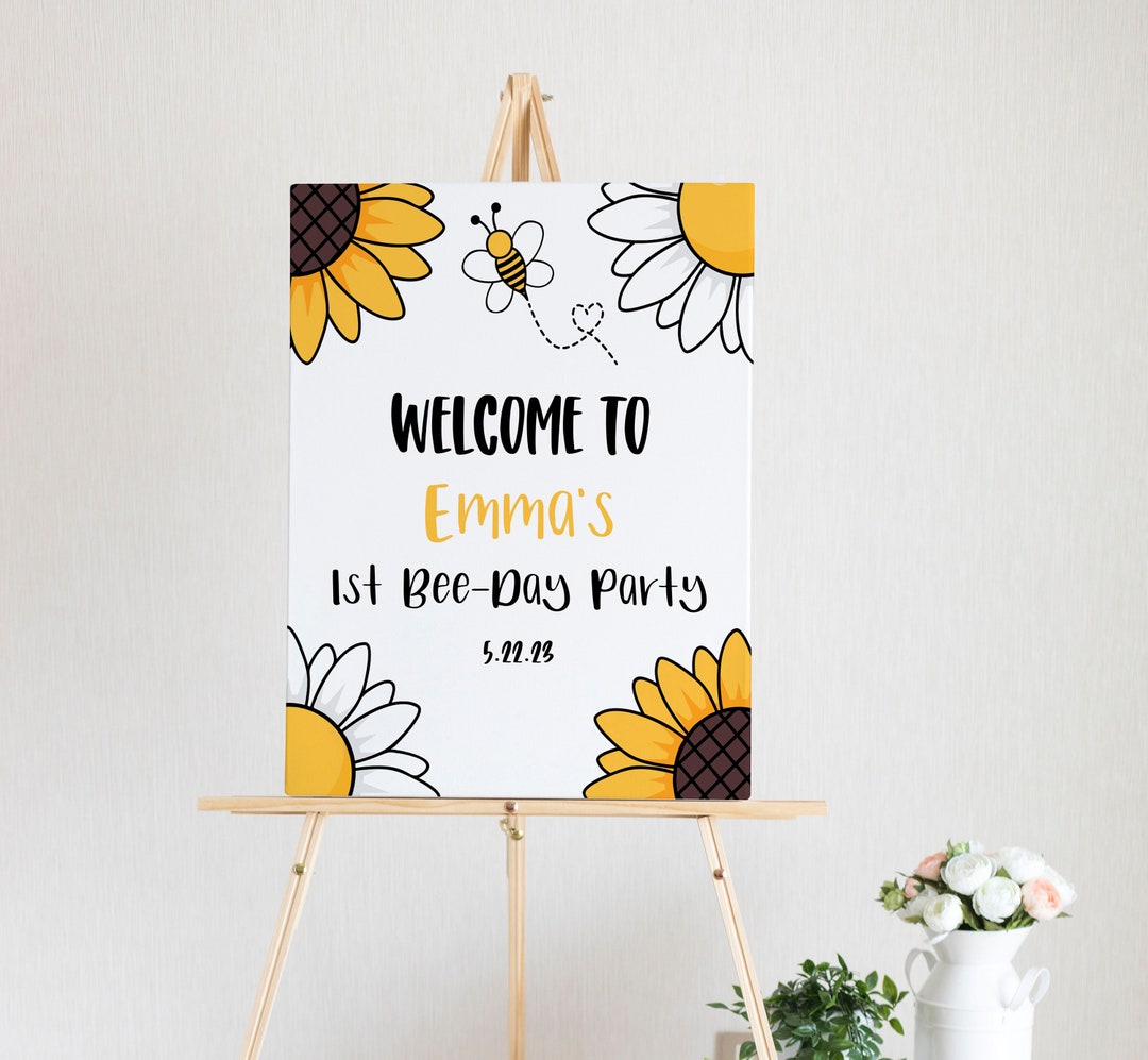 1st Birthday Party Welcome Sign | Bumble Bee Themed First Bee Day ...