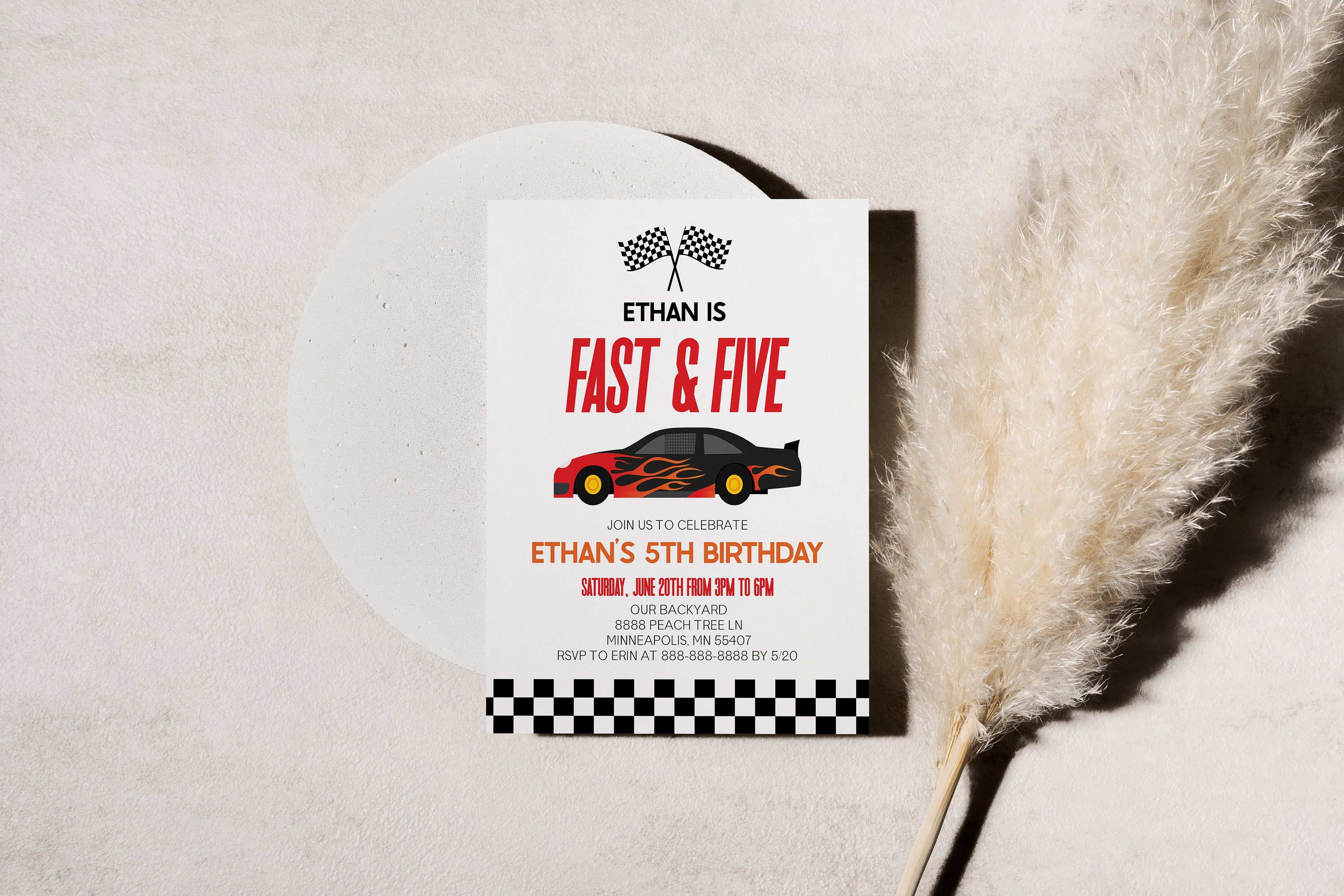 Fast and Five Race Car 5th Birthday Party Invitation | Red Fifth ...