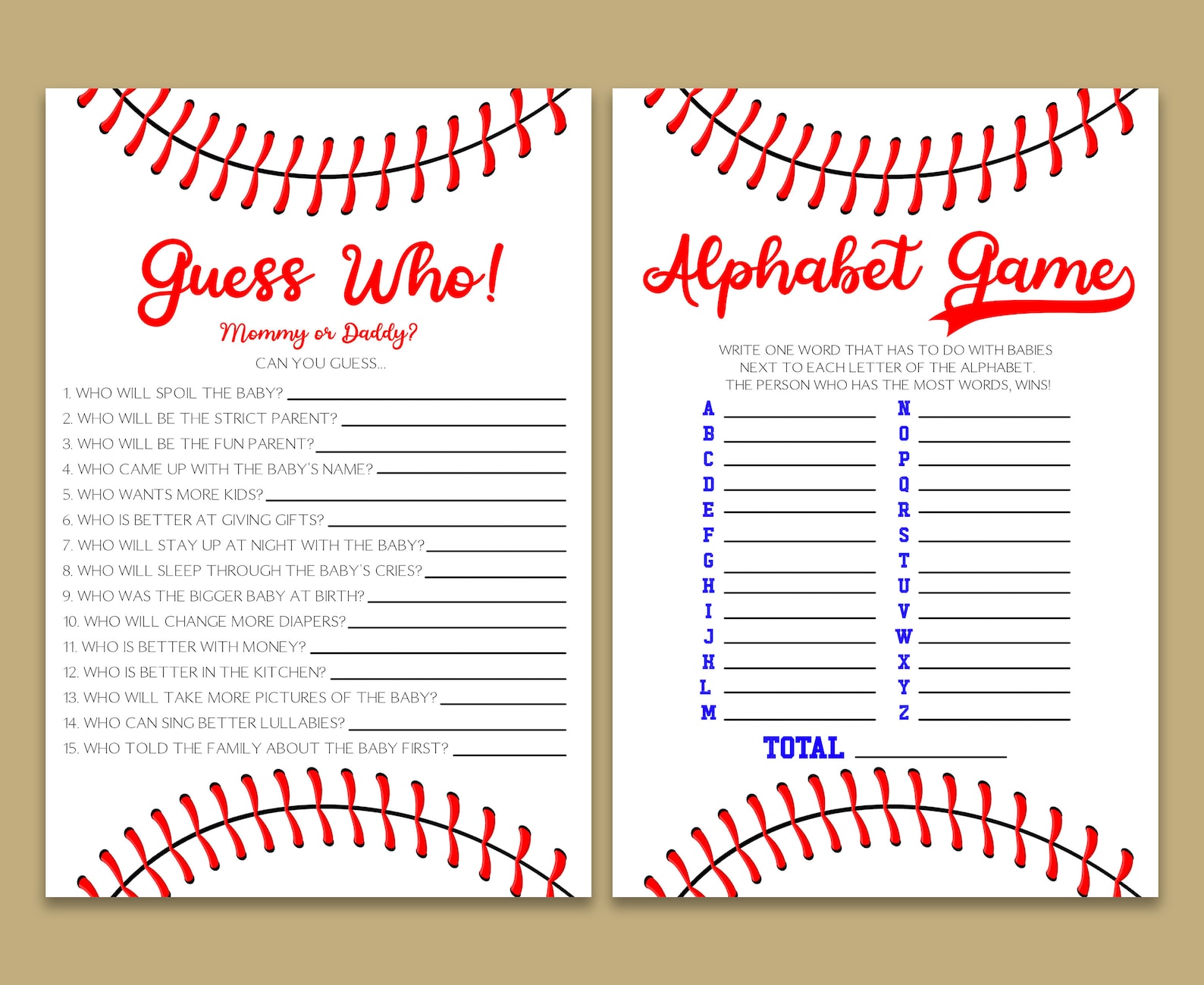 Baseball Themed Baby Shower Game Pack, Printable Baby Shower Games ...