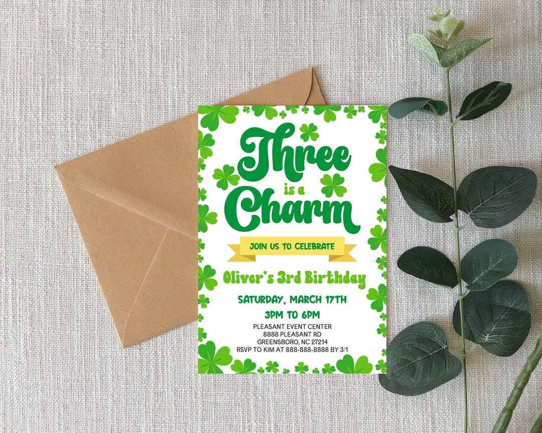 Three is A Charm St. Patrick's Day Shamrock Four Leaf Clover Third ...