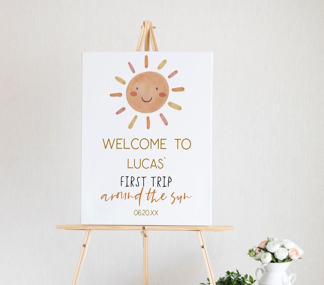 First Trip Around the Sun 1st Birthday Party Welcome Sign | Yellow ...