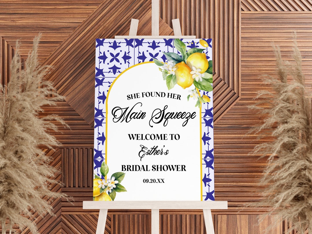 She Found Her Main Squeeze Blue Mediterranean Tile Lemon Fruit Bridal ...