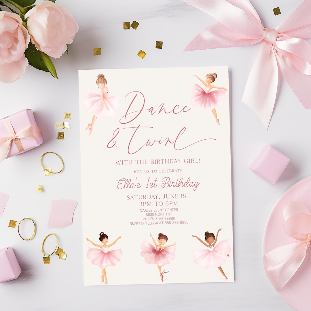 Dance and Twirl Ballerina Birthday Party Invitation | Editable Pink ...