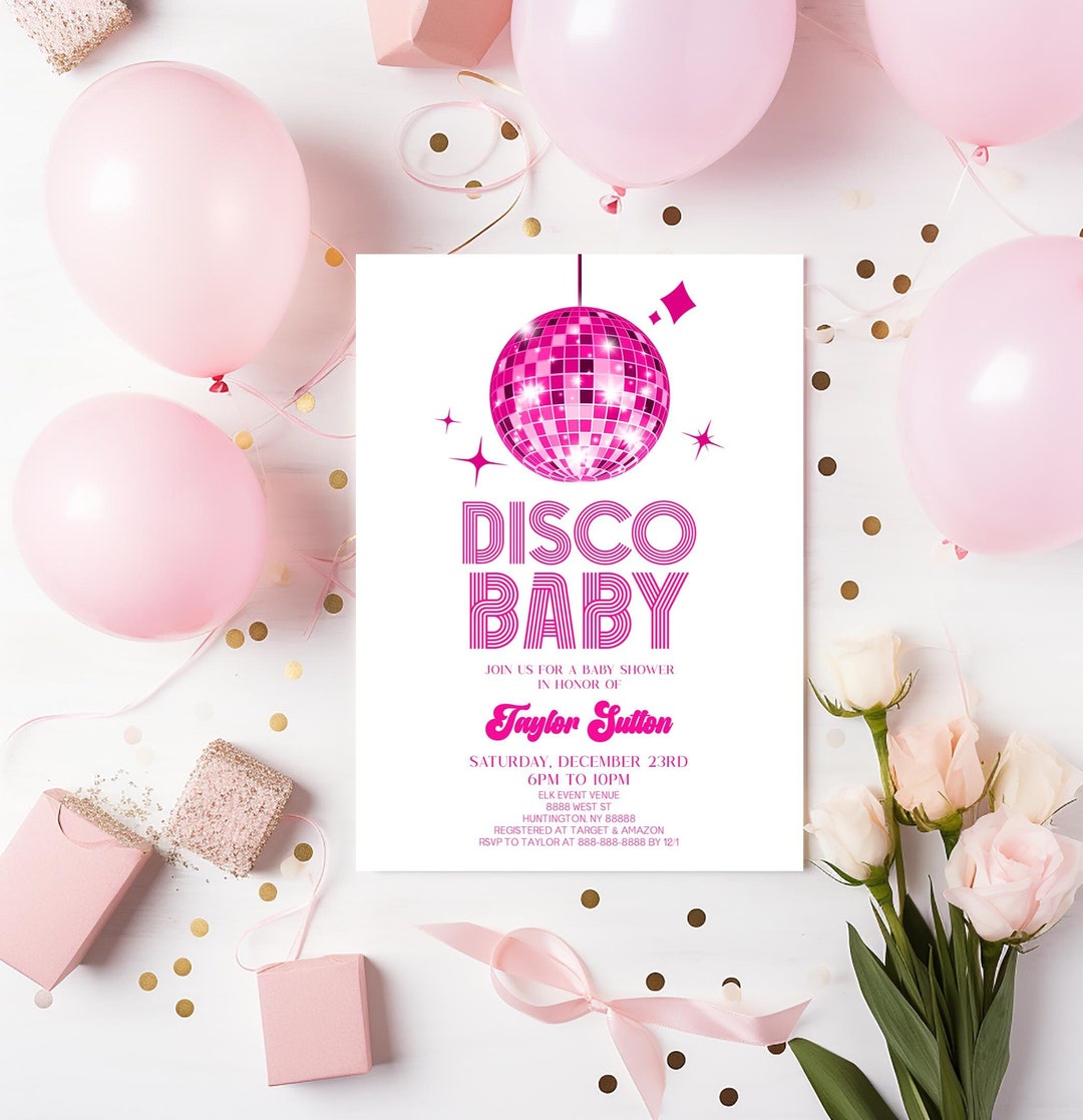Disco Baby Silver Disco Ball Baby Shower Invitation | Editable Baby ...