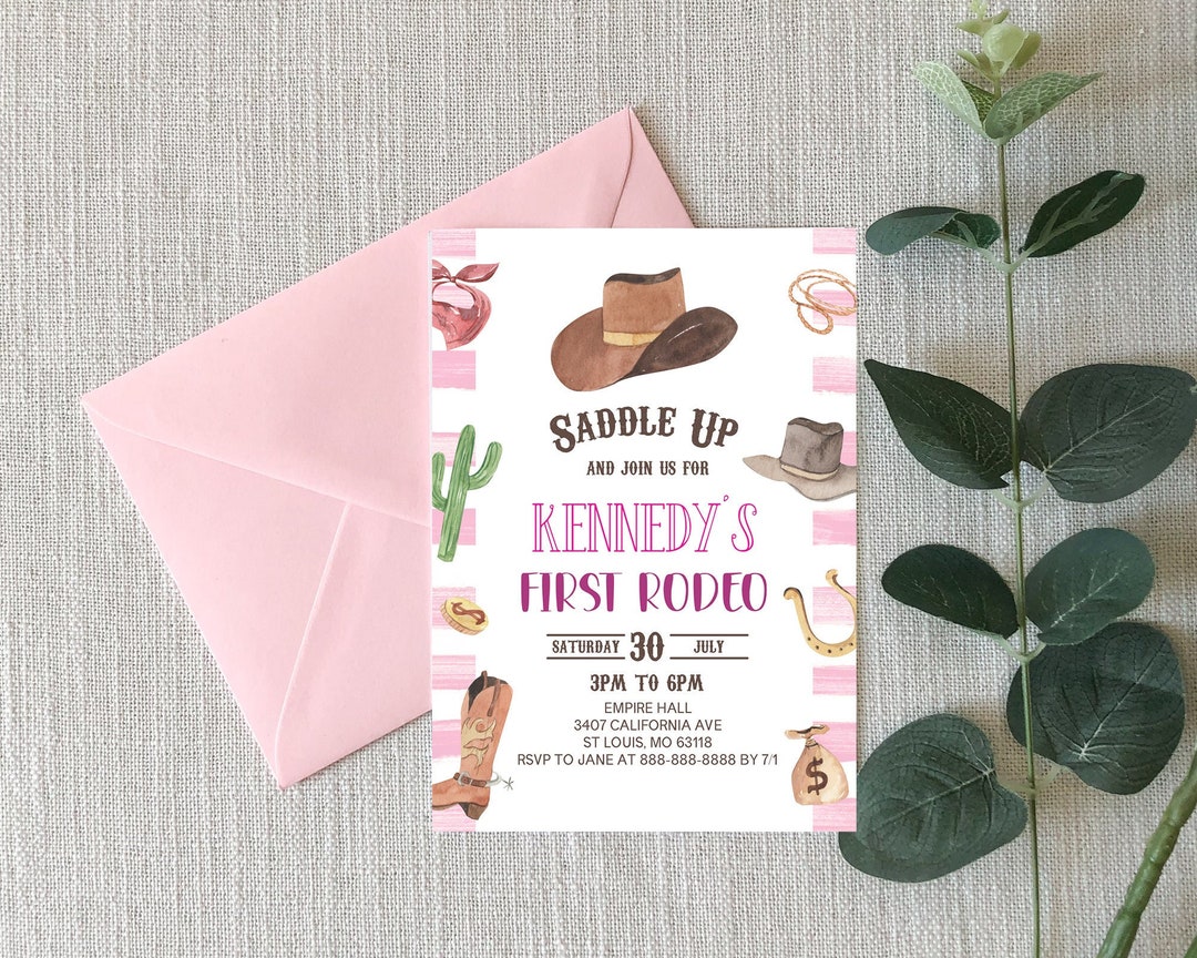 First Rodeo 1st Birthday Party Invitation | Cowgirl Themed First ...