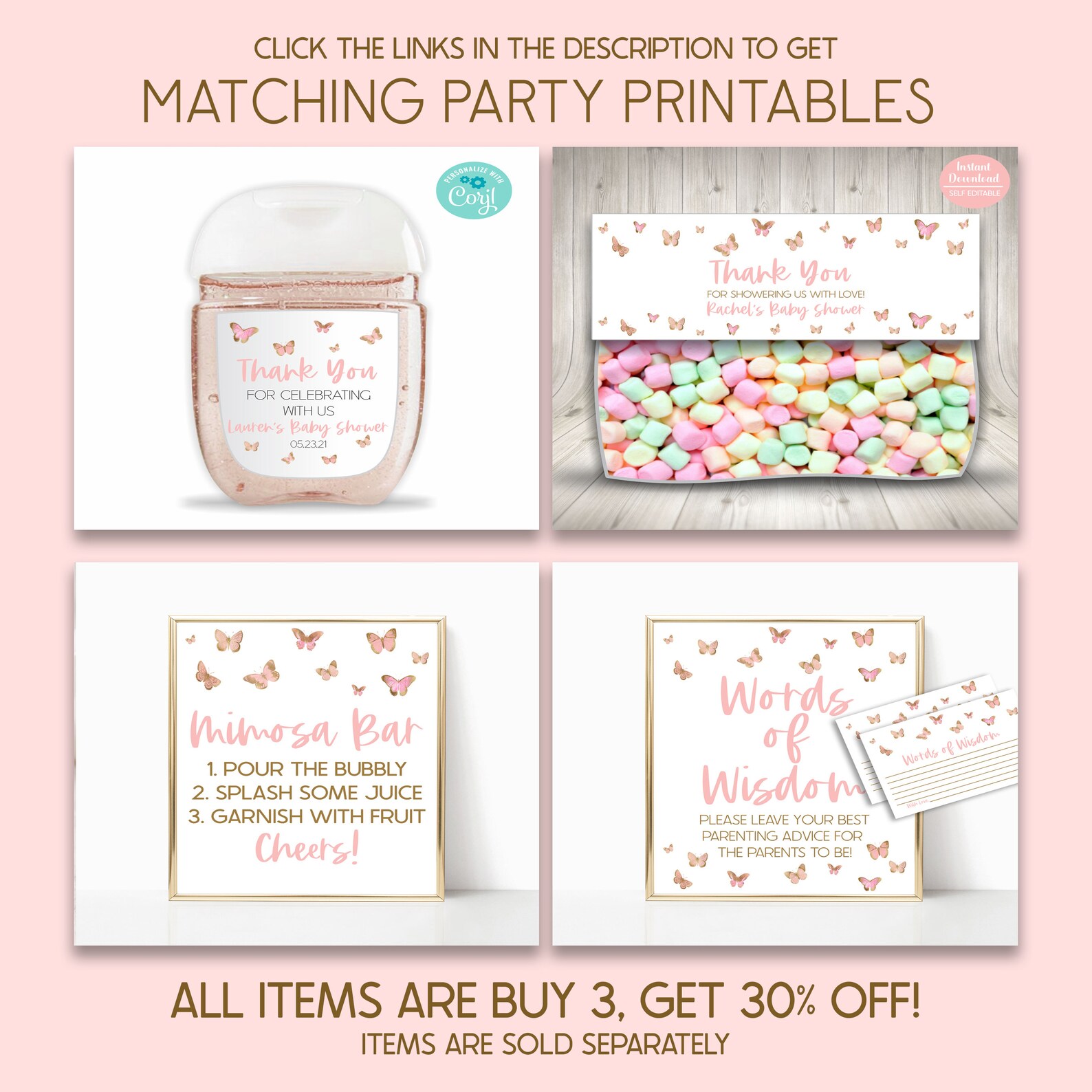 Editable Pink Butterfly Themed Water Bottle Label Baby - Etsy