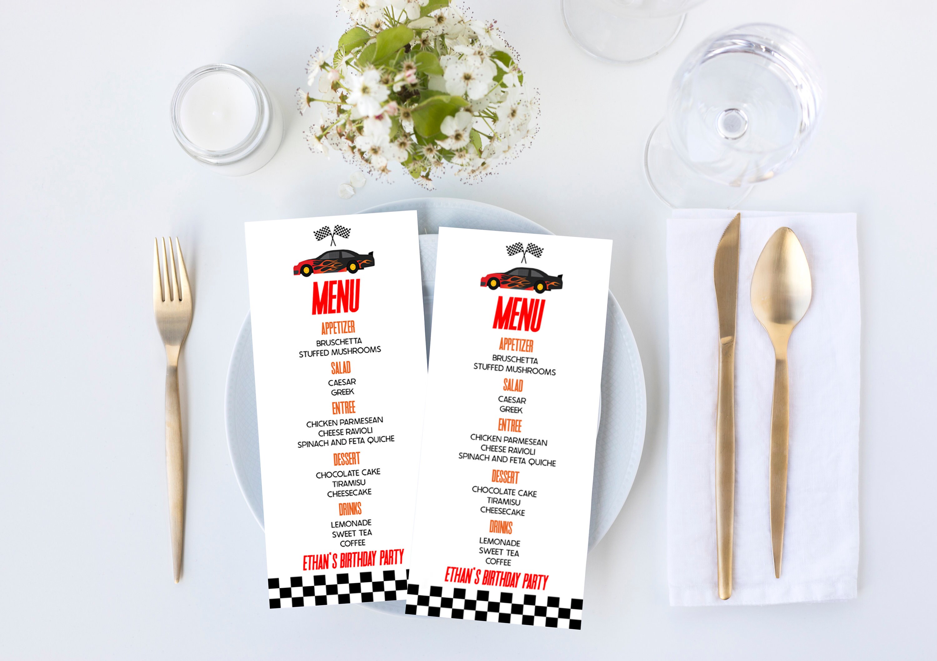 Editable Birthday Party Menu | Red Race Car Birthday Party Menu | Black ...