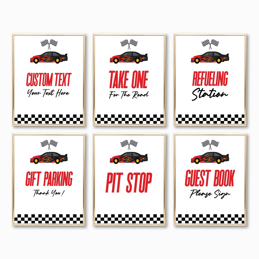 Black Red Flame Race Car Party Sign Set | 8x10 Birthday Party Baby ...