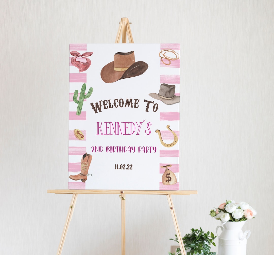 Birthday Party Welcome Sign | Pink Cowgirl Rodeo Western Themed A43 - Etsy