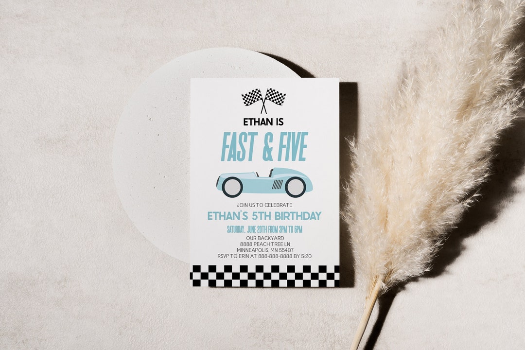 Fast and Five Race Car 5th Birthday Party Invitation | Blue Fifth ...