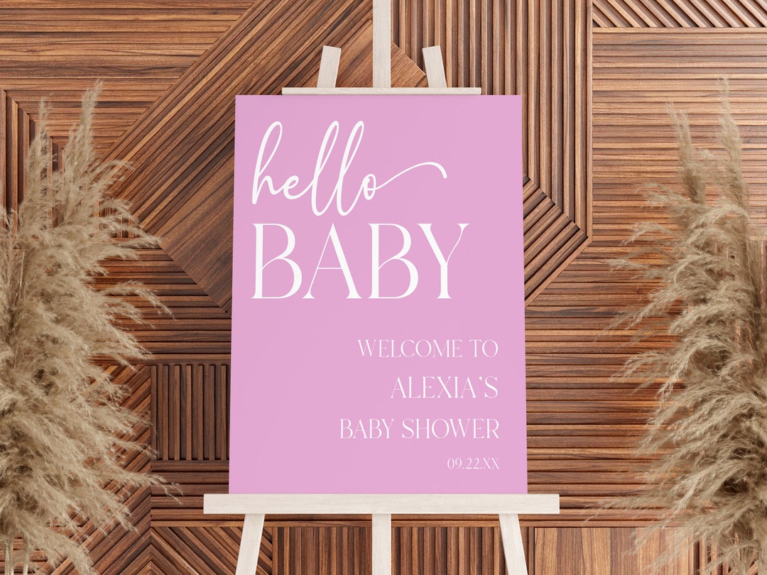 Hello Baby Baby Shower Welcome Sign | Editable Pink Easel Poster Foam ...