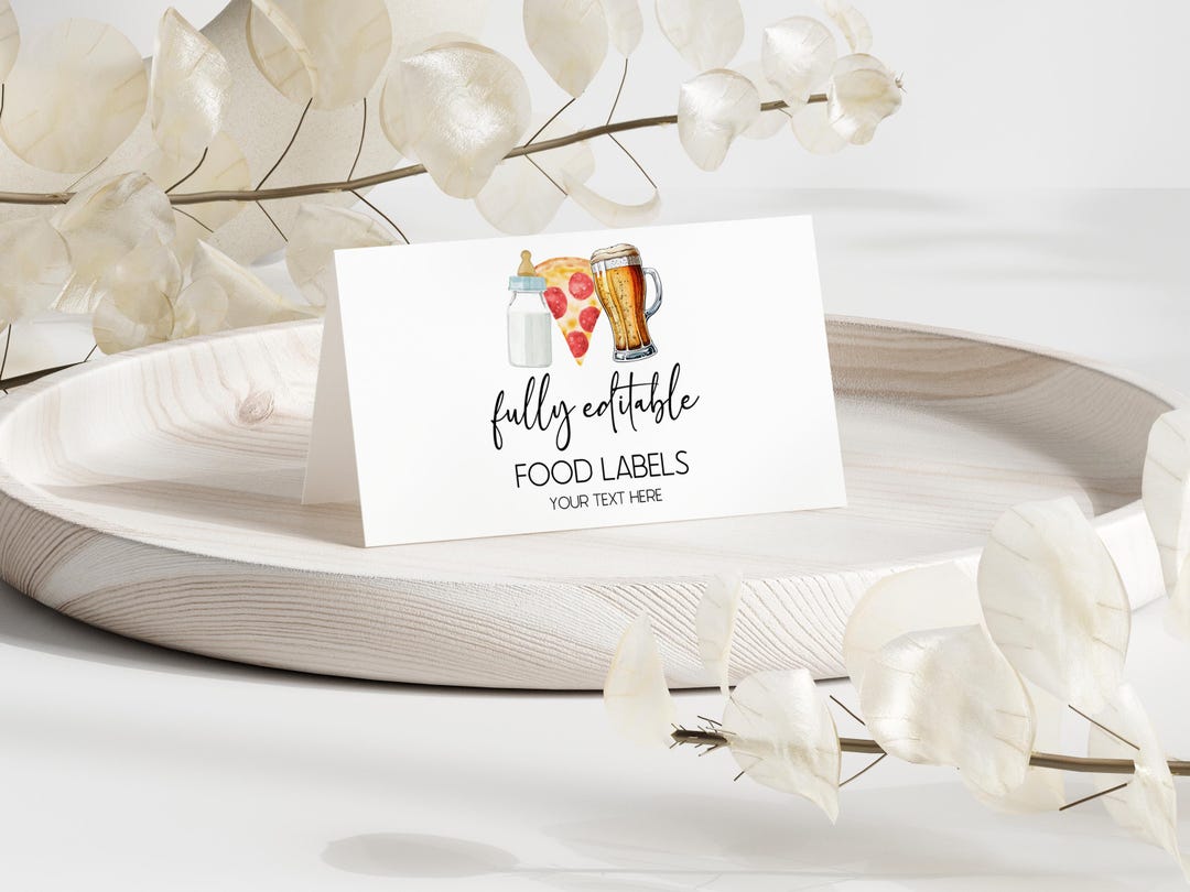 Baby Shower Food Label Card | Editable Template | Pizza Brews and ...