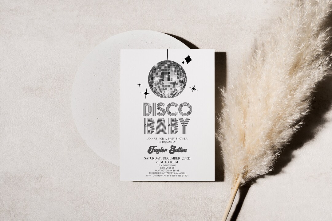 Disco Baby Silver Disco Ball Baby Shower Invitation | Editable Baby ...