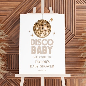 Disco Baby Gold Disco Ball Baby Shower Welcome Sign | Editable Baby ...