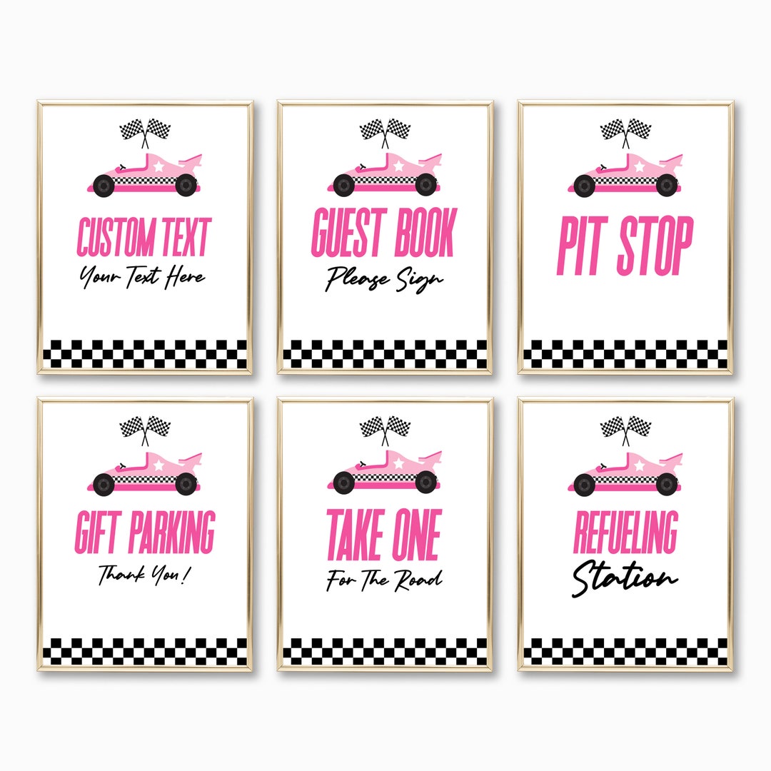 Pink Race Car Party Sign Set | 8x10 Birthday Party Baby Shower Party ...