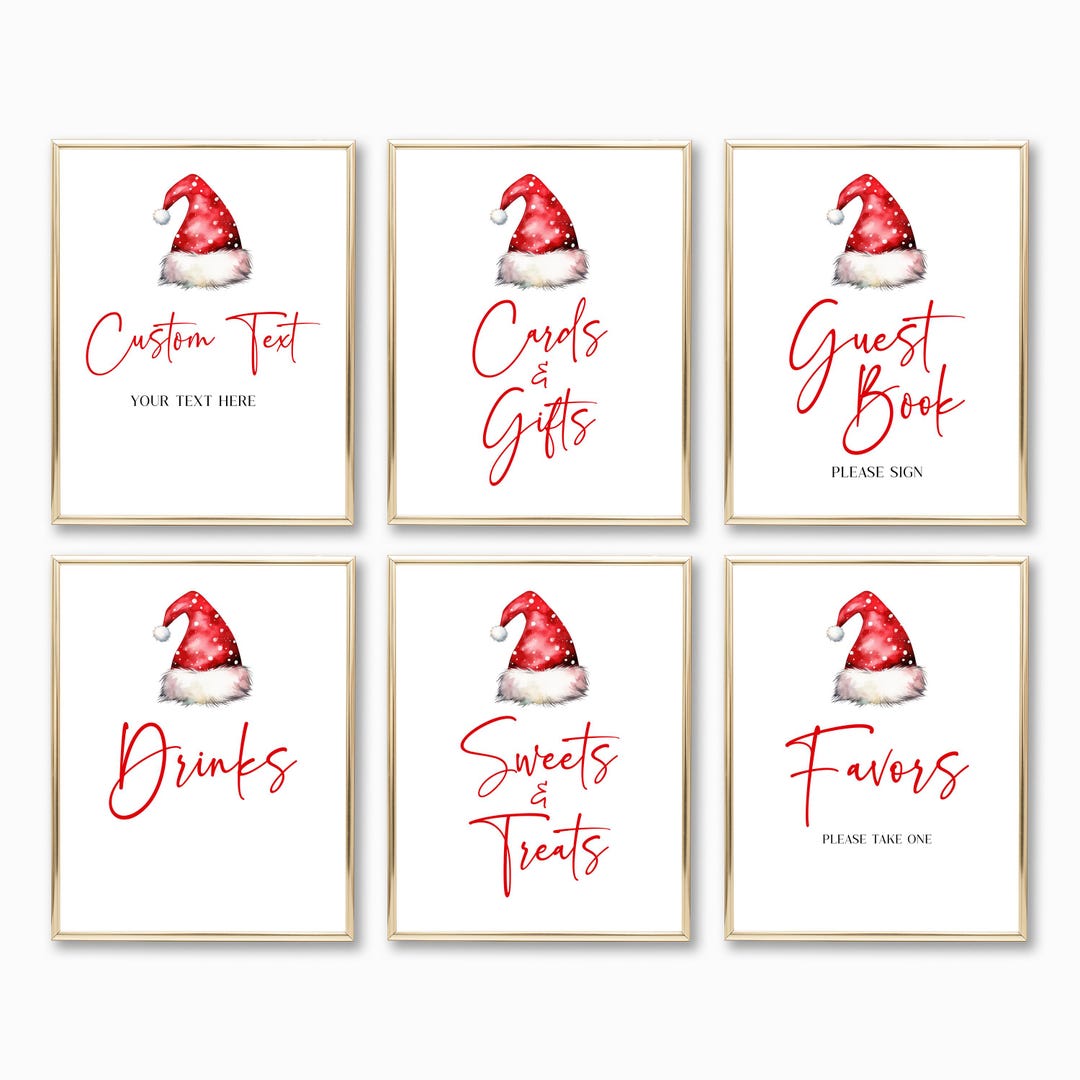 Red Santa Hat Party Sign Set | 8x10 Birthday Party Baby Shower Signs ...