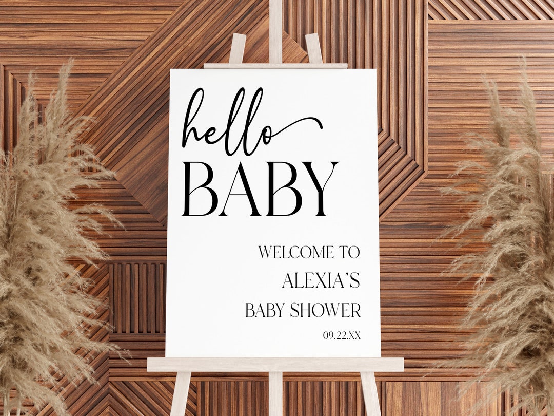 Hello Baby Baby Shower Welcome Sign | Editable Black White Easel Poster ...