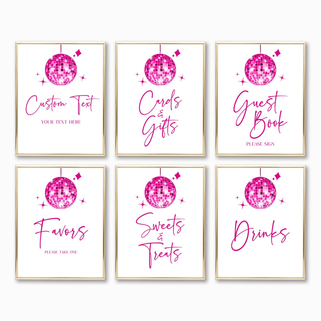 Pink Sparkly Disco Ball Party Sign Set | 8x10 Birthday Party Baby ...