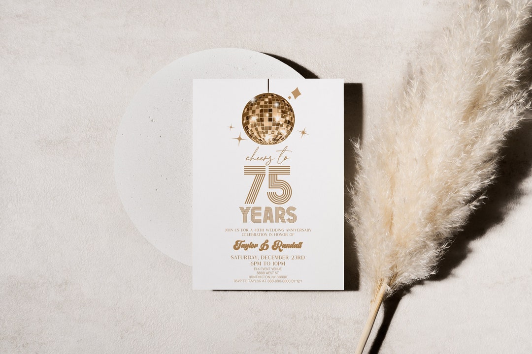 Cheers to 75 Years Wedding Anniversary Celebration Invitation ...