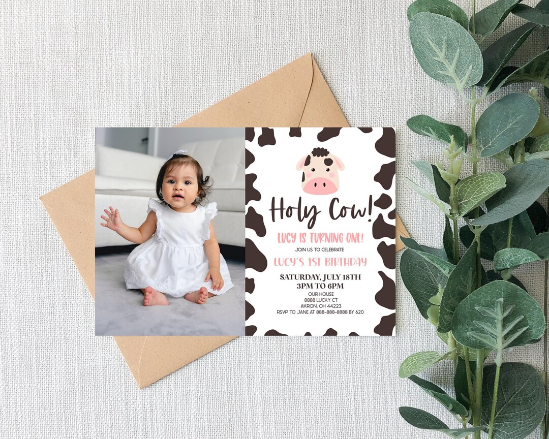 Holy Cow! I'm Turning One Custom Picture First 1st Birthday Party ...