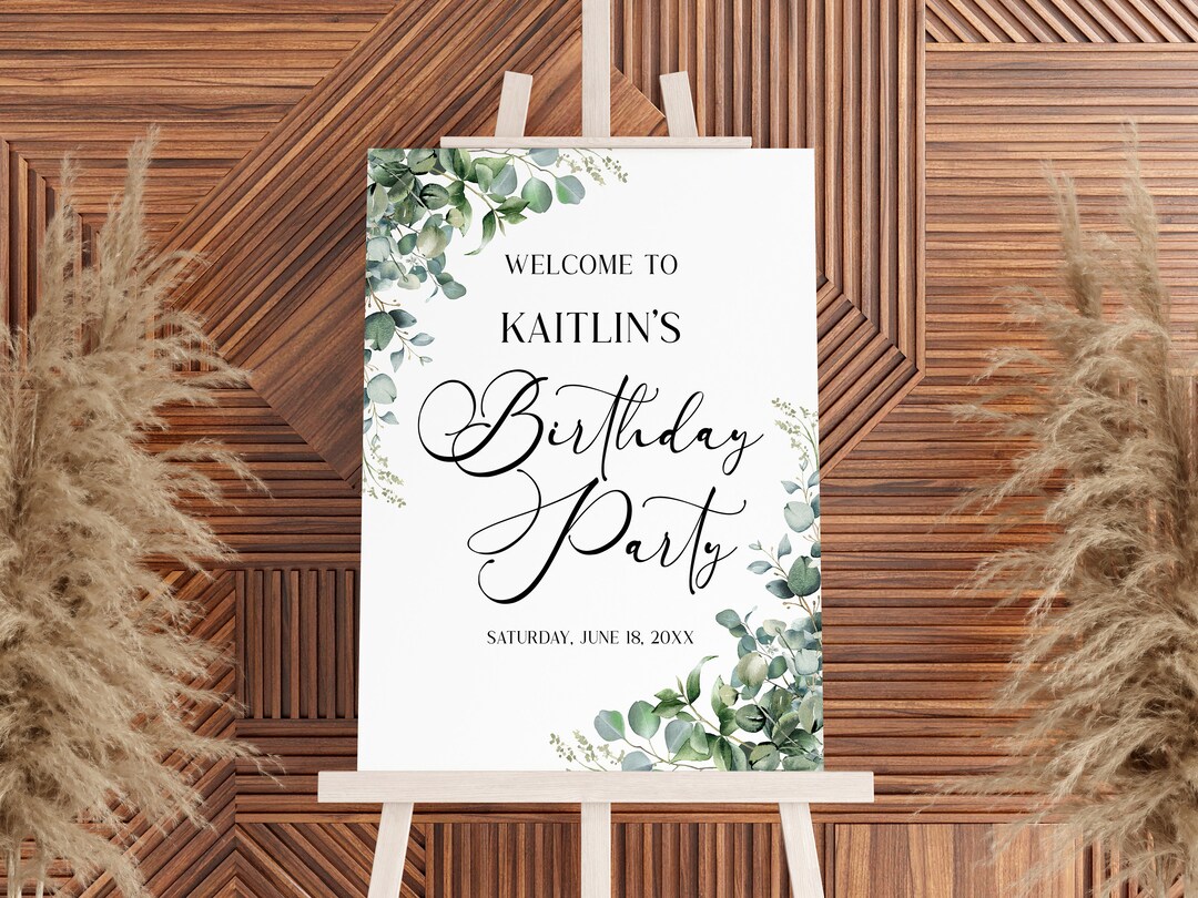 Green Eucalyptus Plant Editable Birthday Party Welcome Sign | Greenery ...