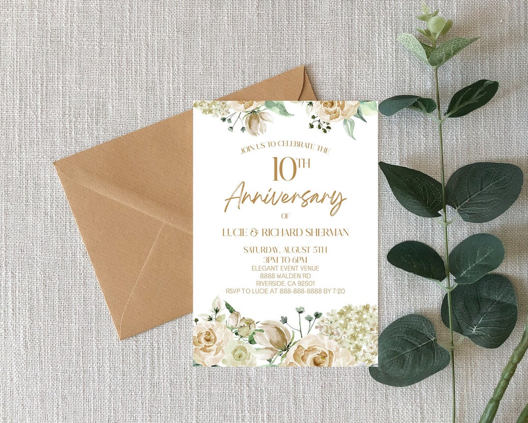 10 Year Wedding Anniversary Celebration Invitation | Self Editable ...