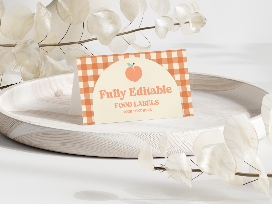 Retro Sweet Peach Food Label Card | Editable Template | Baby Shower ...